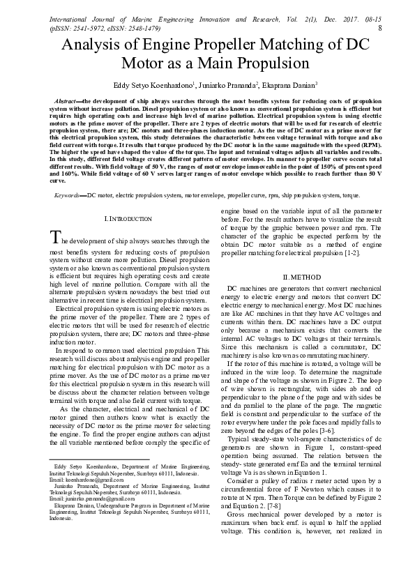 (PDF) Analysis of Engine Propeller Matching of DC Motor as a Main ...