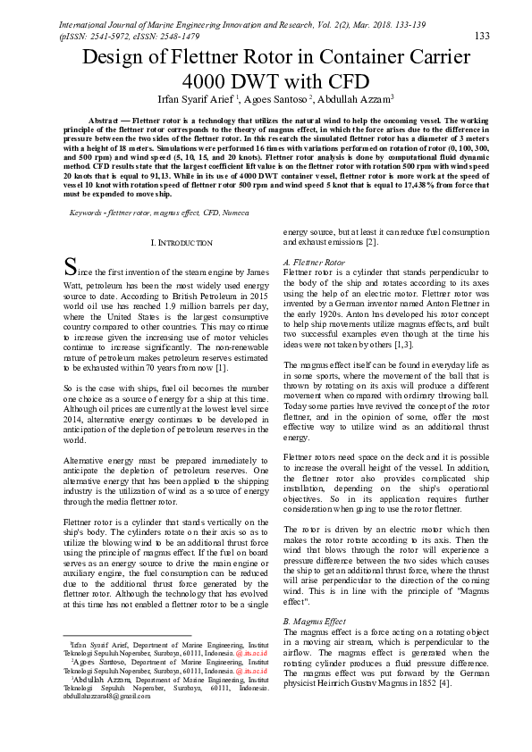 (PDF) Design of Flettner Rotor in Container Carrier 4000 DWT with CFD
