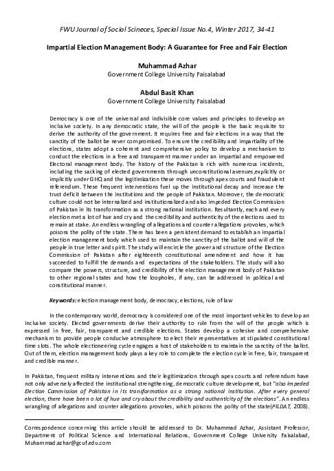 (PDF) Impartial Election Management Body: A Guarantee for Free and Fair ...