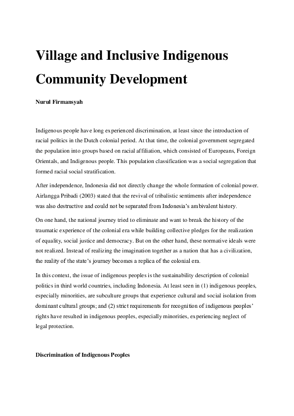 (PDF) Village and Inclusive Indigenous Community Development