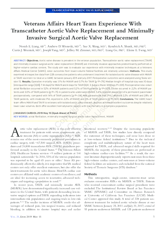(PDF) Veterans Affairs Heart Team Experience With Transcatheter Aortic ...