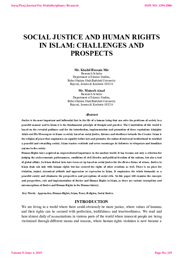 (PDF) SOCIAL JUSTICE AND HUMAN RIGHTS IN ISLAM: CHALLENGES AND PROSPECTS