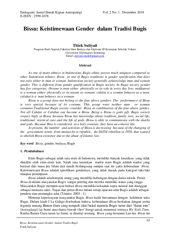 (PDF) Bissu: Keistimewaan Gender dalam Tradisi Bugis Bissu ...