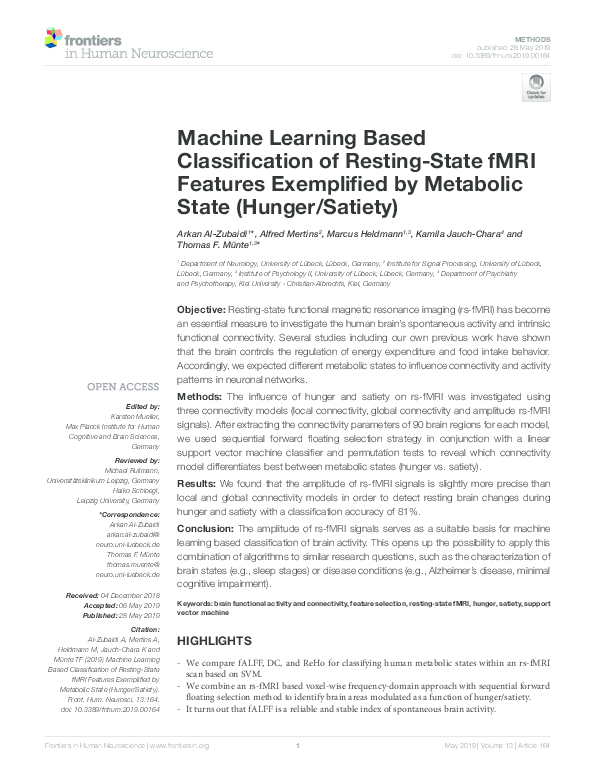 Pdf Combining Multiple Resting State Fmri Features During