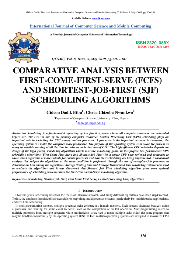 (PDF) COMPARATIVE ANALYSIS BETWEEN FIRST-COME-FIRST-SERVE (FCFS) AND ...