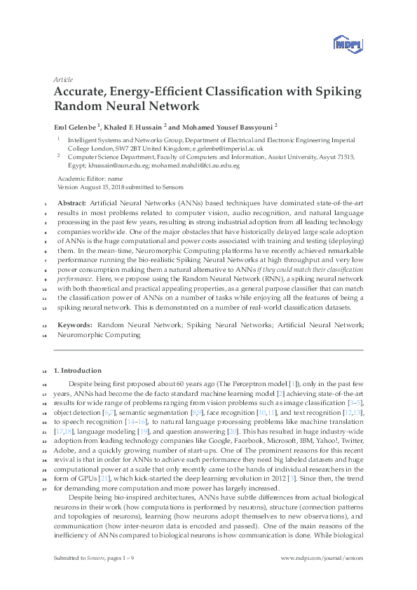 (PDF) Accurate, Energy-Efficient Classification with Spiking Random Neural Network