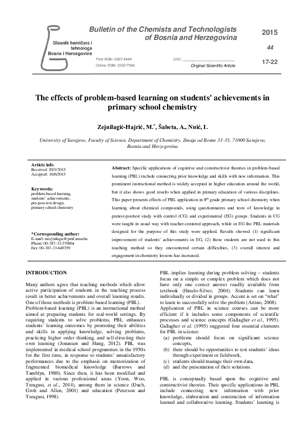 (PDF) Appraisal of Effect of Problem-Based Learning Strategy on Chemistry Students’ Academic ...