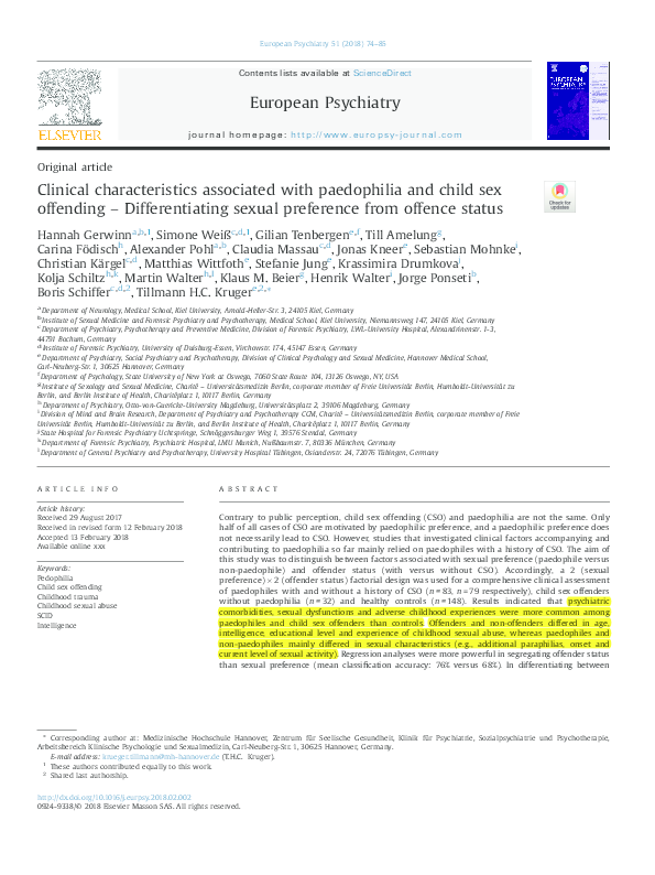 (PDF) Clinical characteristics associated with paedophilia and child ...