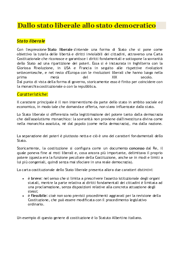 (DOC) Dallo stato liberale allo stato democratico Stato liberale