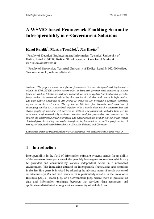 (PDF) A WSMO-based Framework Enabling Semantic Interoperability in e-Government Solutions