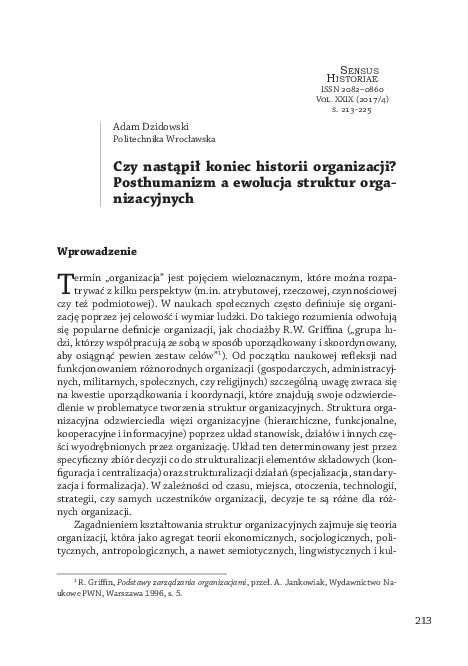 (PDF) Czy nastąpił koniec historii organizacji? : posthumanizm a ...