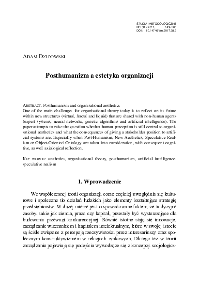 (PDF) Posthumanizm a estetyka organizacji