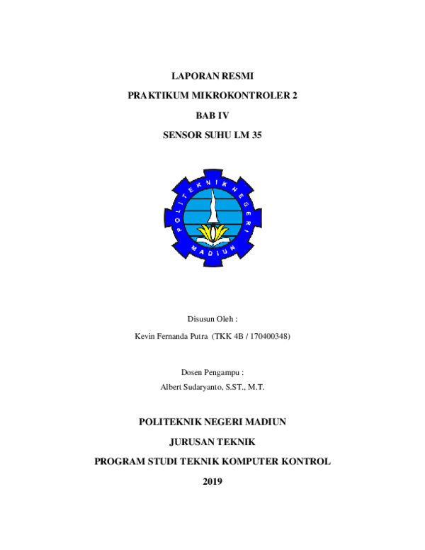 (DOC) LAPORAN RESMI PRAKTIKUM MIKROKONTROLER 2 BAB IV SENSOR SUHU LM 35 POLITEKNIK NEGERI MADIUN ...