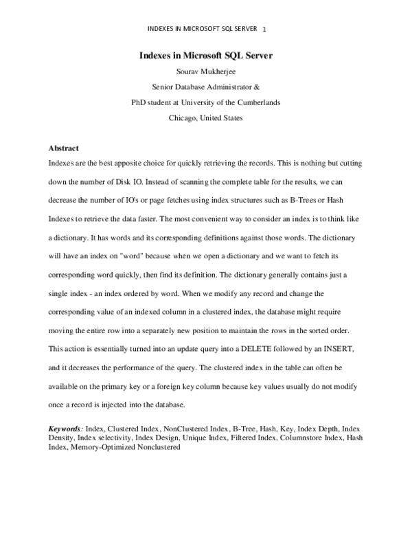 (PDF) Indexes in Microsoft SQL Server