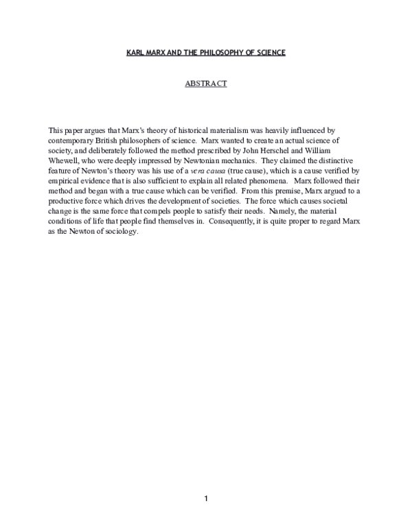 (PDF) KARL MARX AND THE PHILOSOPHY OF SCIENCE