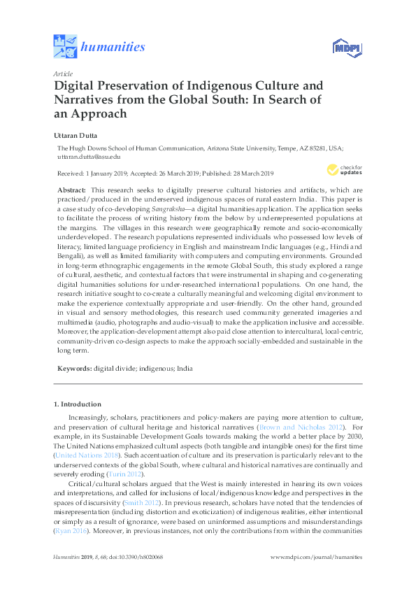 (PDF) Digital Preservation of Indigenous Culture and Narratives from ...