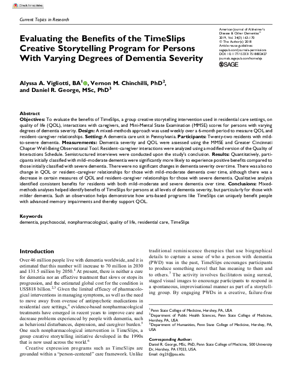 (PDF) Evaluating the Benefits of the TimeSlips Creative Storytelling ...