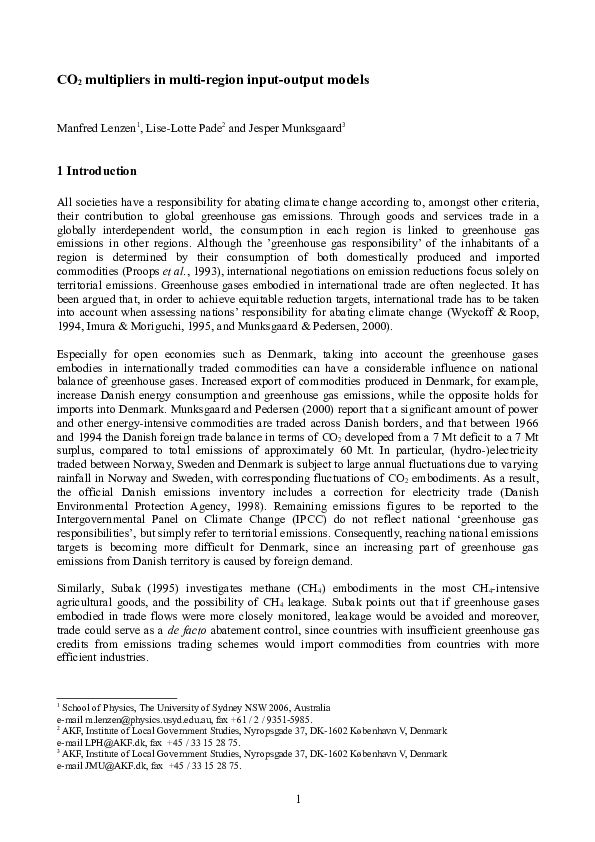 Doc Co 2 Multipliers In Multi Region Input Output Models