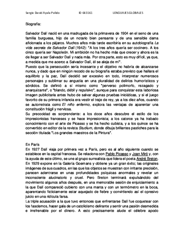 (DOC) Biografía SALVADOR DALI