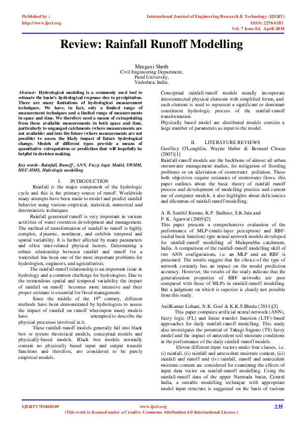 (PDF) IJERT-Review rainfall runoff modelling | IJERT Journal - Academia.edu