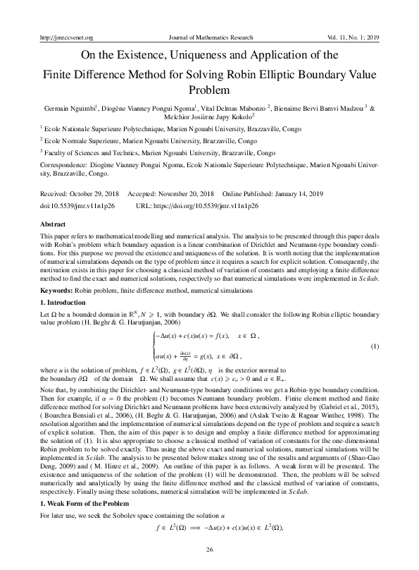 Pdf On The Existence Uniqueness And Application Of The Finite Difference Method For Solving