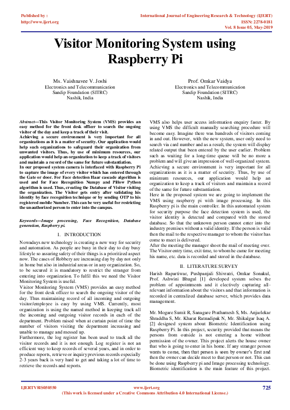(PDF) IJERT-Visitor Monitoring System using Raspberry Pi | IJERT Journal - Academia.edu