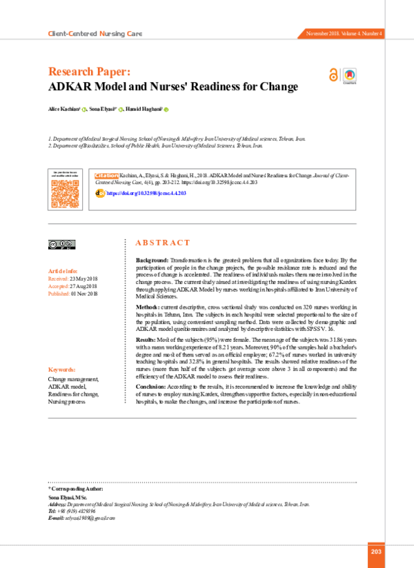 (PDF) ADKAR Model and Nurses' Readiness for Change