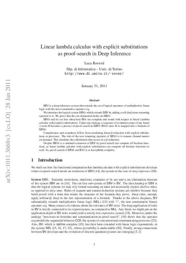 (PDF) Linear lambda Calculus with Explicit Substitutions as Proof-Search in Deep Inference