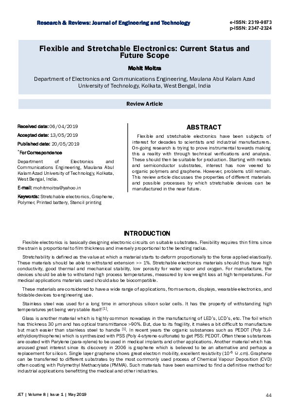 (PDF) Flexible and Stretchable Electronics: Current Status and Future Scope