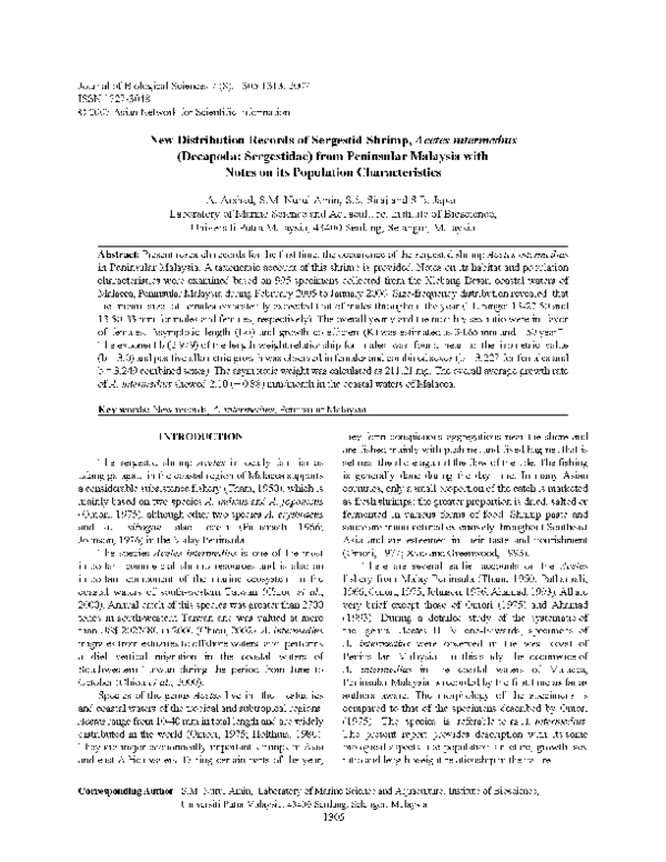 (PDF) New distribution records of sergestid shrimp, Acetes intermedius ...