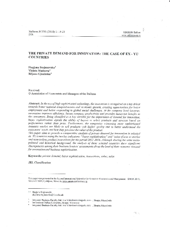 (PDF) THE PRIVATE DEMAND FOR INNOVATION: THE CASE OF EX- YU COUNTRIES