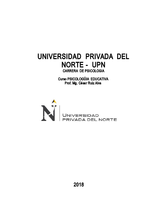 (DOC) UNIVERSIDAD PRIVADA DEL NORTE -UPN CARRERA DE PSICOLOGIA Curso PSICOLOGÚIA EDUCATIVA
