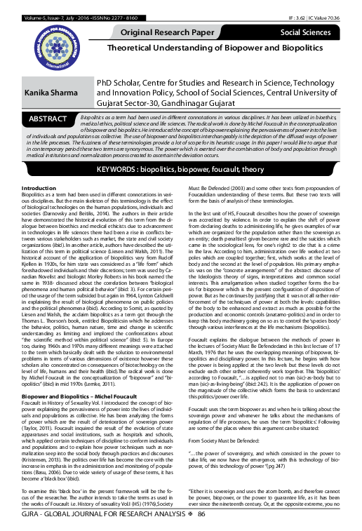 (PDF) Theoretical Understanding of Biopower and Biopolitics