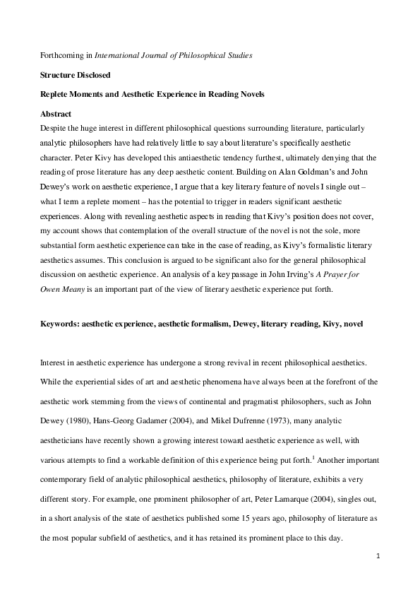 (PDF) Structure Disclosed. Replete Moments and Aesthetic Experience in ...