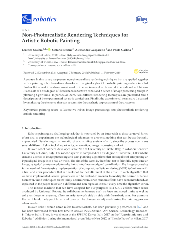 (PDF) Non-Photorealistic Rendering Techniques for Artistic Robotic Painting