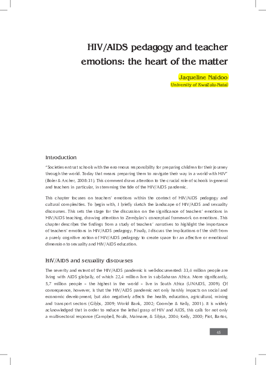(PDF) HIV/AIDS pedagogy and teacher emotions: the heart of the matter ...