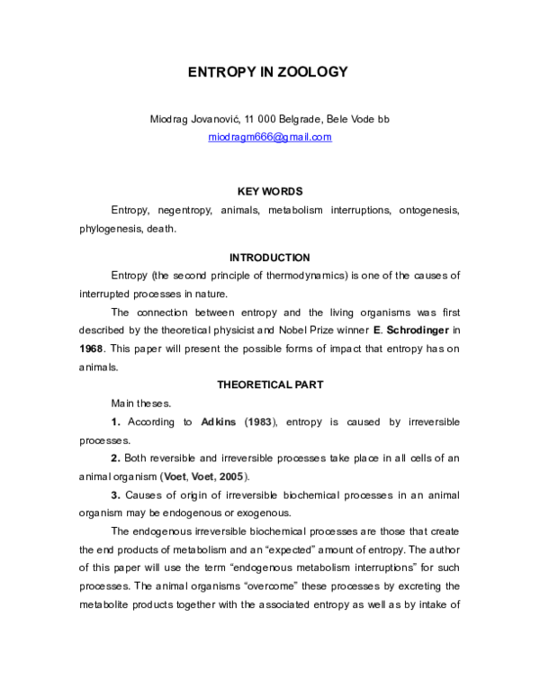 (DOC) Impact of Entropy on Animal Development & Evolution