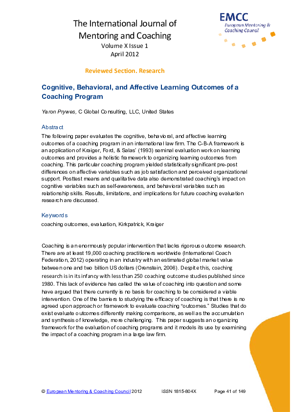 (PDF) Cognitive, Behavioral, and Affective Learning Outcomes of a ...
