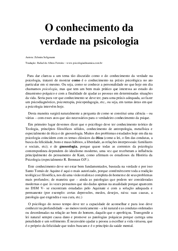 (PDF) O conhecimento da verdade na psicologia