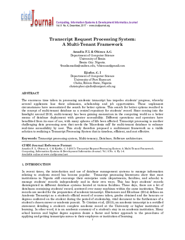 Pdf Transcript Request Processing System A Multi Tenant Framework