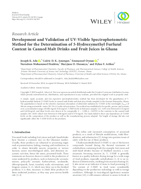 Pdf Development And Validation Of Uv Visible Spectrophotometric Method For The Determination