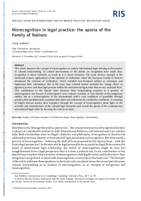 (PDF) Misrecognition in legal practice: the aporia of the Family of Nations
