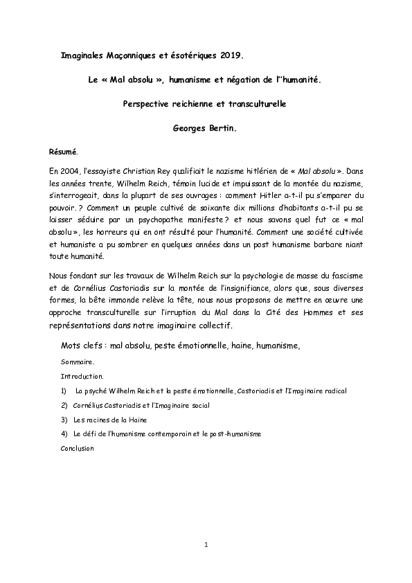 (DOC) Le mal absolu et l'humanisme.