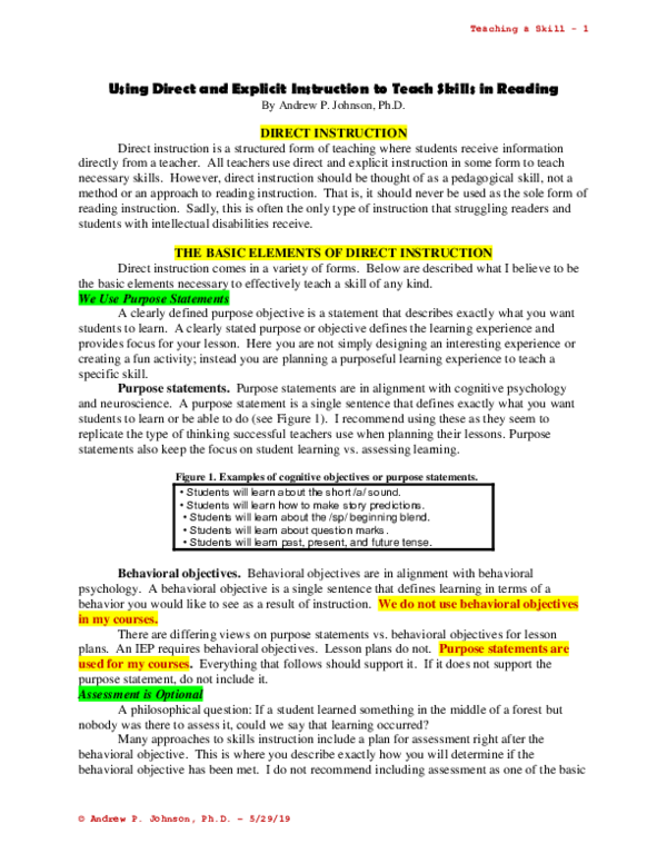 (PDF) Using Direct and Explicit Instruction to Teach Skills in Reading