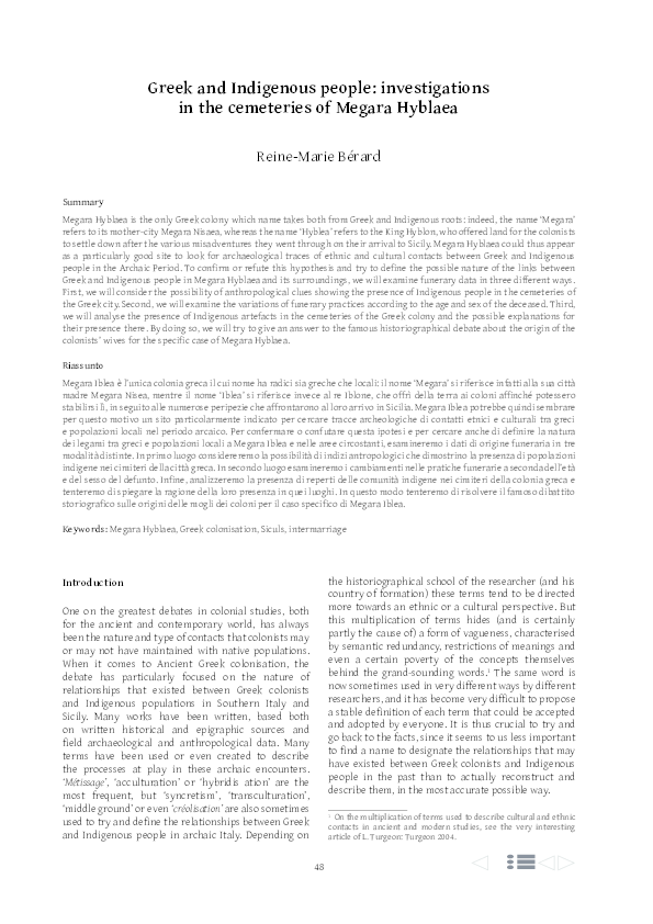 (PDF) Greek and Indigenous People:Investigation in the Cemeteries of ...