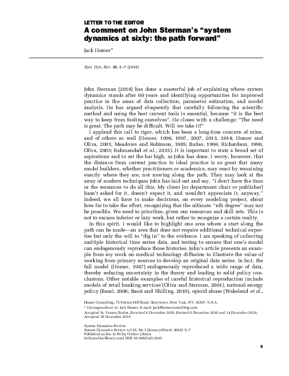 (PDF) A comment on John Sterman's "system dynamics at sixty: the path ...