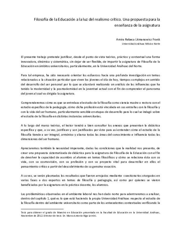 (DOC) Filosofía de la Educación a la luz del realismo crítico. Una ...