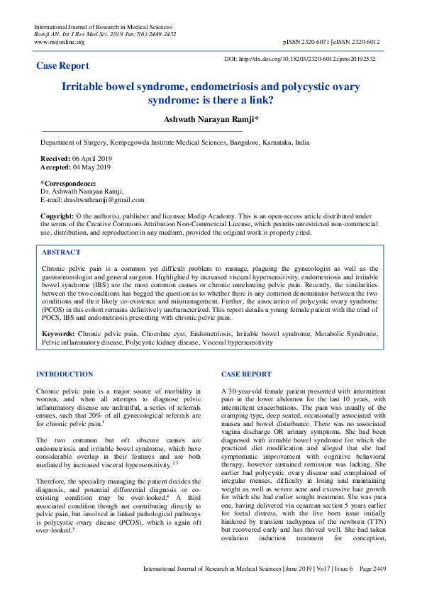(PDF) Irritable bowel syndrome, endometriosis and polycystic ovary ...