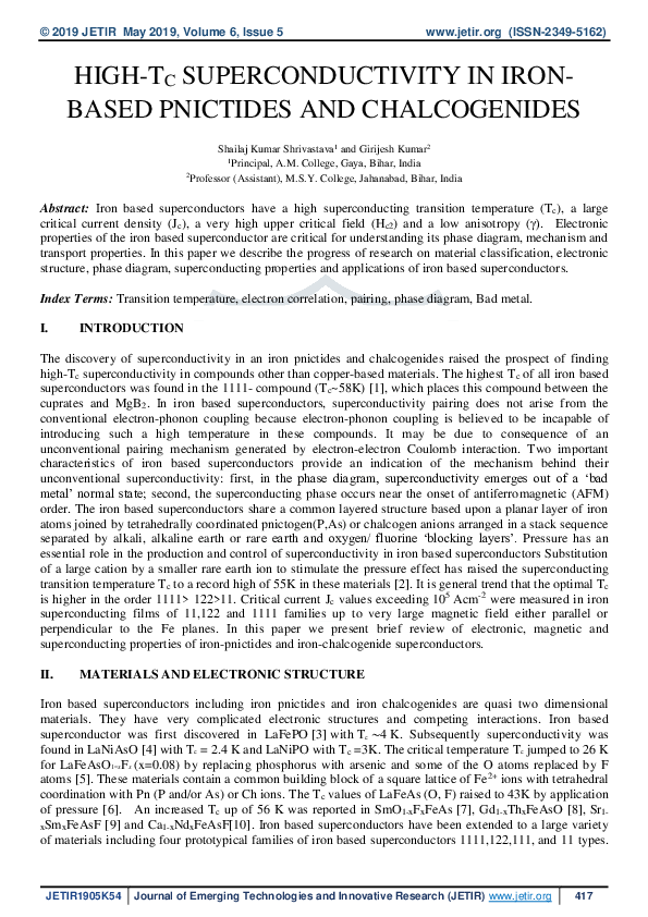 (PDF) HIGH-T C SUPERCONDUCTIVITY IN IRON- BASED PNICTIDES AND CHALCOGENIDES
