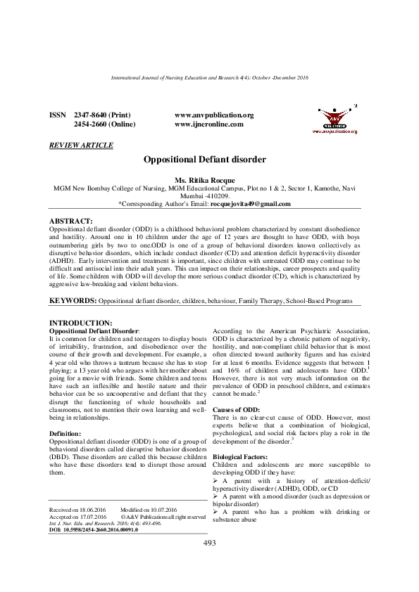 (PDF) Oppositional Defiant disorder